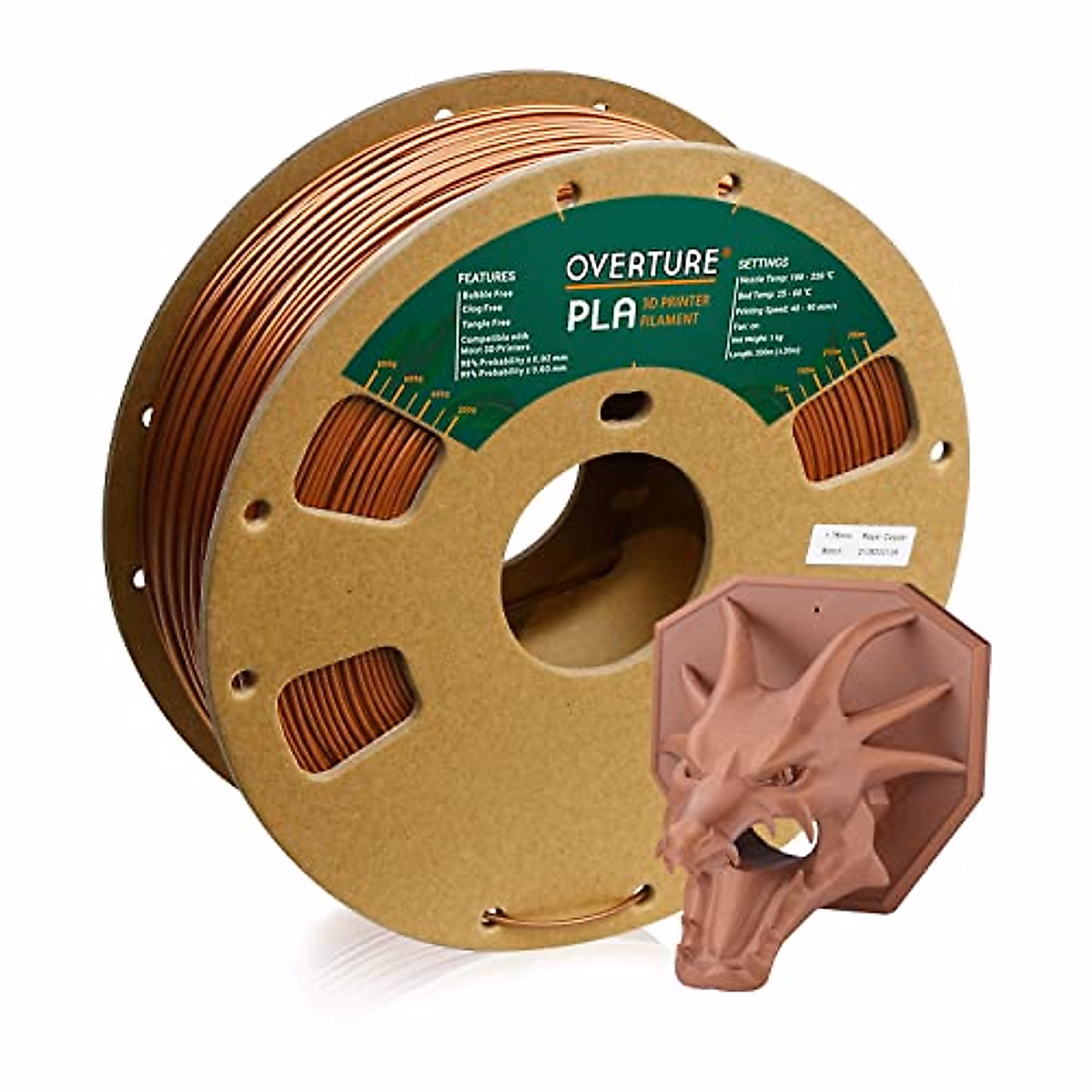 OVERTURE PLA Filament 1.75mm PLA 3D Printer Filament, 1kg Cardboard Spool (2.2lbs), Dimensional Accuracy +/- 0.03mm, Fit Most FDM Printer (Royal Copper)