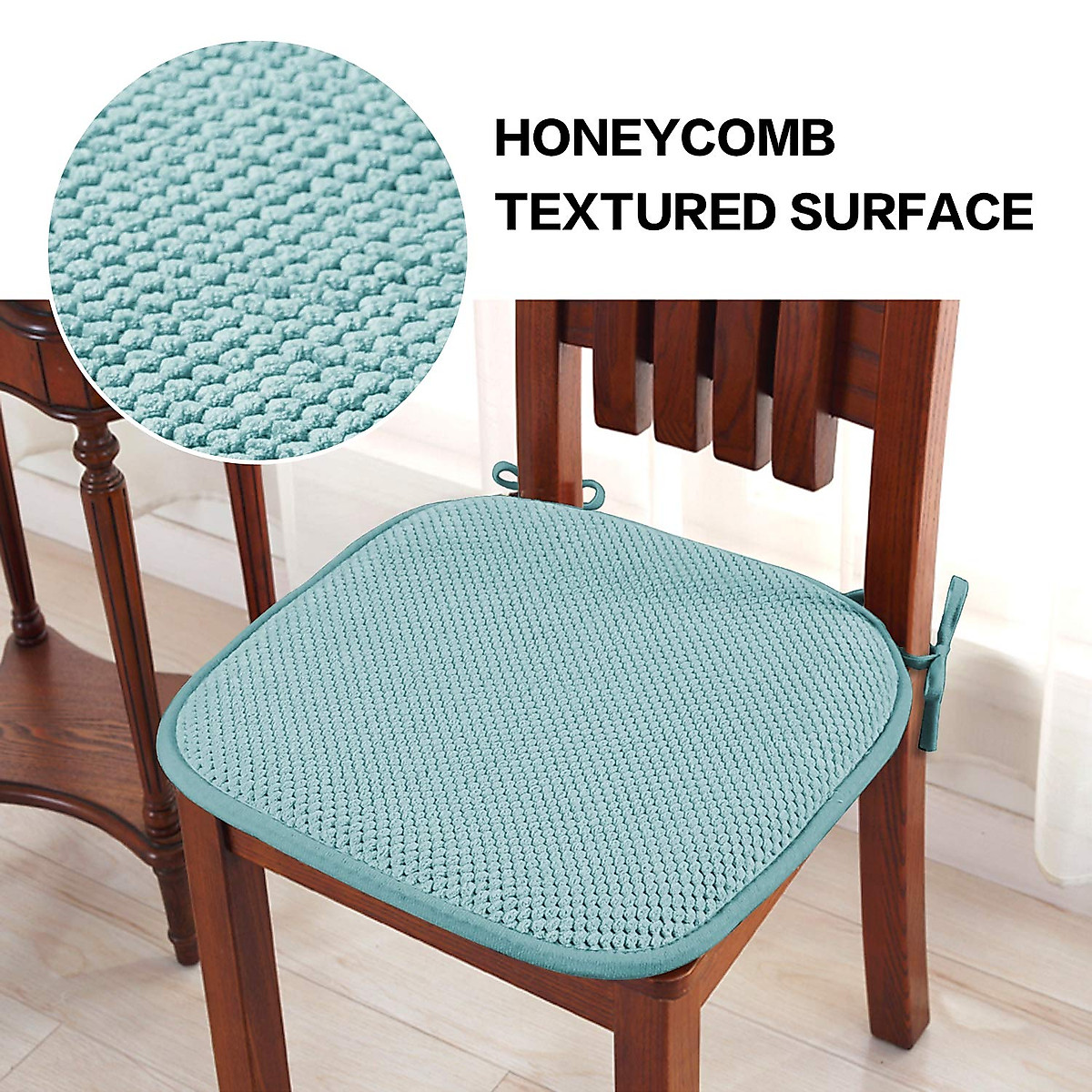 Turquoize Non Slip Memory Foam Seat Chair Cushion Pads Honeycomb Premium Comfort Memory Foam Chair Pads/Cushions with Ties - Seat Cover 16" x 16" Chair/Seat Cushion Pad, 2 Pack, Navy