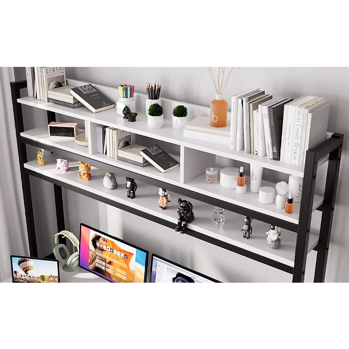 Computer Desk with Hutch Bookshelves, Storage Shelves, Keyboard Tray, Home Office Study Work Desk 53 inch Width, 70 inch High