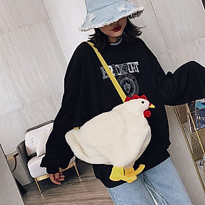 Acxico 1Pcs Women Faux Fur Tote Shoulder Bag Cartoon Chicken Plush Handbag Crossbody Pack, White