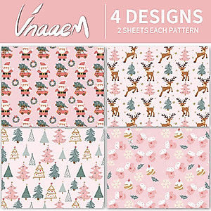 Vnaaem Pink Christmas Wrapping Paper for Boys Girls Kids - Cute Xmas Gift Wrap With Santa Christmas Tree Reindeer Design for Christmas Holiday Party Celebration - 20 X 28Inches Per Sheet(8 Pack)