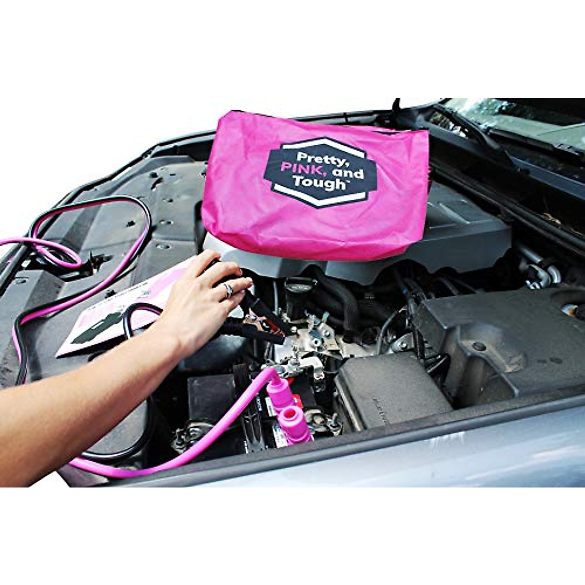 Pretty Pink and Tough Deluxe Jumper Cable Set - Pink Jumper Cables for Teen Girls and Women - 12-ft, Pink and Black Carry Pouch, Instruction Card,