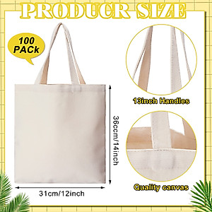 Pinkunn 100 Pcs Canvas Bags Bulk Natural Cotton Bags with Handles Plain Polyester Cotton Bags for Crafting DIY(White)