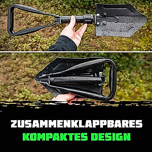 RHINO USA Folding Survival Shovel w/Pick - Heavy Duty Carbon Steel Military Style Entrenching Tool for Off Road, Camping, Gardening, Beach, Digging Dirt, Sand, Mud & Snow.