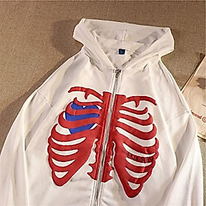 MARLLCO Skeleton Zip Up Hoodie Y2k Skeleton Sweatshirt Jacket Skeleton Hoodies for Men Women Thoracic Heart Skull Hoodie (White,XXL)