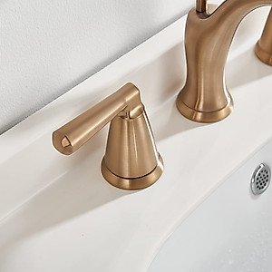 ENZO RODI 8 inch Bathroom Faucets Widespread Brushed Gold, Two-Handle Bath Lavatory Sink Faucet, for 3-Holes Wide, with Metal Lift Pop-up Drain Assembly, Transitional Mid-Arc Spout