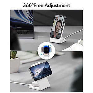FACBINY 2-in-1 Magnetic Fast Wireless Charging Station for Multiple Devices Apple with 20W Adapter, Mag-Safe Charger Stand for iPhone 15/14/13/12/Pro/Max/Mini, AirPods Pro 2/Pro/3 (White)