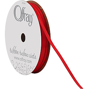 Offray Double Face Satin Craft Ribbon, 1/8-Inch x 24-Feet, Red