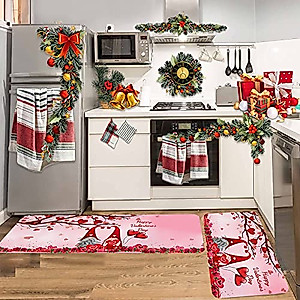 ROTORS Valentine's Day Pink Love and Gnomes Kitchen Rug Set 2 Piece, Cushioned Anti-Fatigue Kitchen Floor Mats Waterproof Easy to Clean, Comfort Standing Kitchen Mat Set with Non-Slip Latex