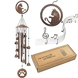 Iwaiting Outdoor Cat Wind Chimes for Outside, Memorial Wind Chimes Gifts for Mom,Great Gift for Your Own Patio, Porch, Garden, and Backyard