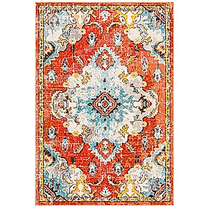 Safavieh Madison Collection 3' x 5' OrangeLight Blue MAD484P Boho Chic Medallion Distressed Non-Shedding Living Room Bedroom Entryway Accent Rug