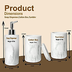 8 PCS White Marble Resin Bathroom Accessory Set, Modern Marble Bathroom Set - Bathroom Soap Dispenser and Toothbrush Holder Set, Tumbler, Soap Dish, Cotton Jar, Amenity Tray, Tissue Box & Waste Basket