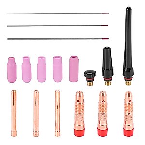 Sudemota 17Pcs Welders Welding Torch Tig Cup Collet Body Nozzle Kit Tungsten Electrode For -17/18/26 Tig Welding Torch