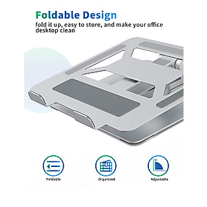 SOUNDANCE Adjustable Laptop Stand with 360° Rotating Heavy Base, Ergonomic Laptop Riser for Desk, Stable Laptop Holder for Collaborative Working, Suit for 10-15.6" PC Computer, Single Shaft, Silver