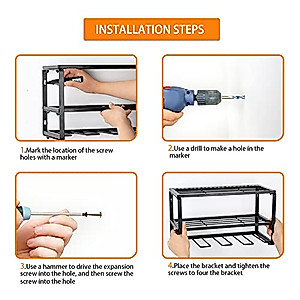 GOHIKING Wall Mount Tool Storage Rack, Garage Organization Heavy Duty Power Tool Organizer for 4 Drills & Batteries Fit Garage, Home, Workshop, Shed Power Tool Storage - Max Load 100lb