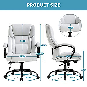LCH Big &amp; Tall Office Chair 500lbs PU Leather Ergonomic Computer Chair, Home Desk Chair Wide Seat Executive Chair with Massage Lumbar Support &amp; Soft Arms for Heavy People (White)