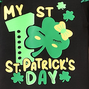 Aalizzwell Baby Girl St. Patricks Day Outfit, Infant Girls St Paddys Day Bodysuit Pants Shamrock Clover Clothes 6-12 Months Black