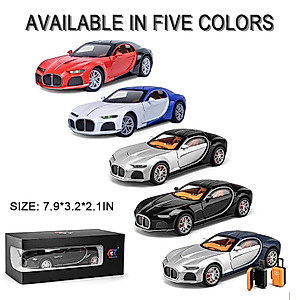 Addcean Model Car 1/24 Bugatti Toy Car, Atlantic Alloy Die Cast Cars Model Car for Kids Birthday Christmas Party Gift, Pull Back Toy Cars with Sound and Light (Silver-Blue)