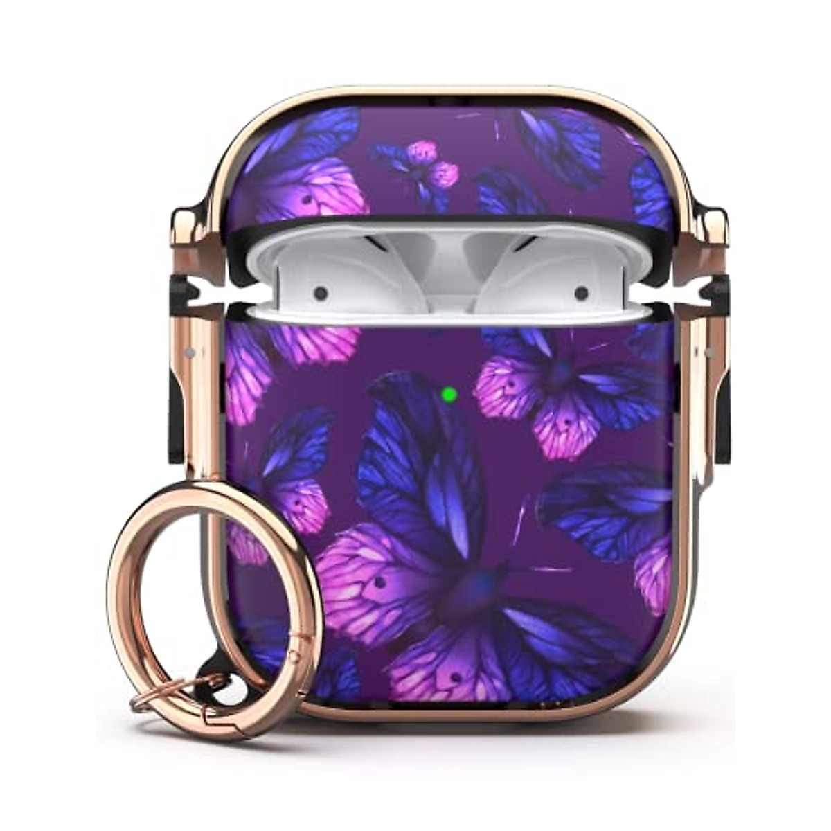 GuarzFun case for AirPods 1st & 2nd Case, Secure Lock Airpod case with Lock lid Keychain Clip, Full Body Hybrid Material Protective Cover for Men Women (Purple Butterfly)