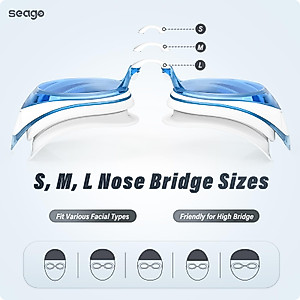 Swimming Goggles 2 Pack Swim Goggles Anti Fog Goggles Adult Swimming UV Protection Fit for Adult Men Women Youth Junior, No Leaking Soft Silicone Seal Flat Lens Clear Vision, 3 Sizes of Nose Bridge