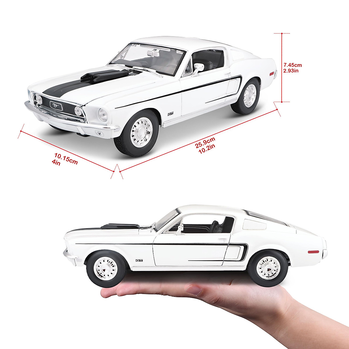 Maisto 1968 Ford Mustang GT Cobra Jet Hard Top 1/18 Scale Diecast Model Vehicle Blue