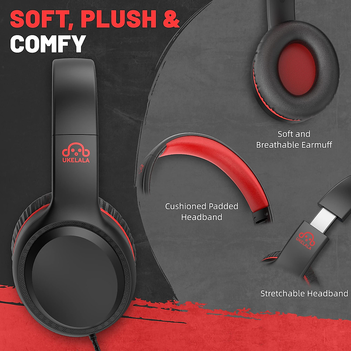 UKELALA On Ear Wired Headphones for Kids Stereo Lightweight Youth Headphones with 4.9 ft NO-Tangle Cord for Girls Toddler 3.5mm Jack Headphones Compatible with chromebooks PC for Kindergarten School