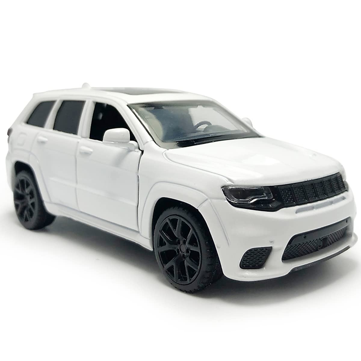 Grand Cherokee Trackhawk Toy Car SUV Diecast Model Car 1/36 Scale Pull Back Vehicle Zinc Alloy Casting Metal, Doors Open, Toys for Boys Kids Birthday Gifts Adults Mens Collection, White