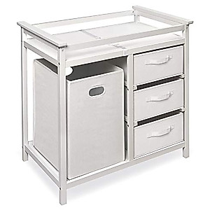 Modern Baby Changing Table with Laundry Hamper, 3 Storage Baskets, and Pad