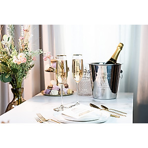 SAY HO UM Luxury Crystal Wedding Champagne Glasses for Toasting | Gold Mr Mrs Toast Flutes Set for Bride and Groom | Elegant Gift for His and Hers Engagement, Bridal Shower, Couple Anniversary