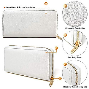 Me Plus Women Fashion Solid Color Faux Leather PU Long Wallet with Zipper Closure Card Slots Zippered Coin Pouch (White)