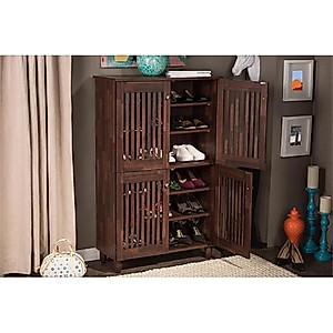 Baxton Studio Fernanda Modern and Contemporary 4-Door Oak Brown Wooden Entryway Shoes Storage Tall Cabinet