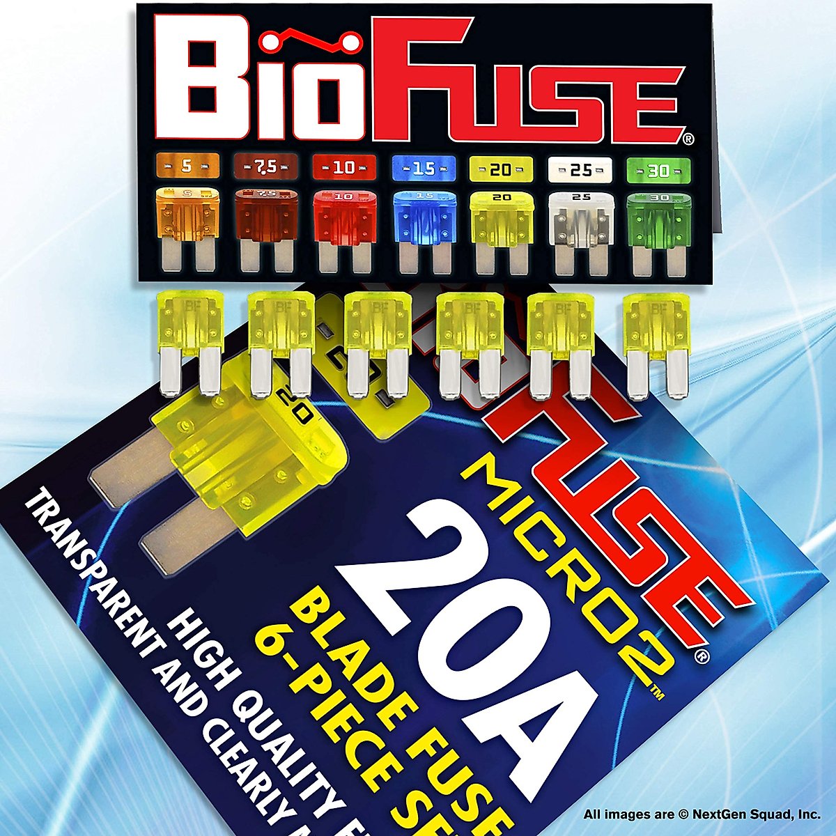 BioFuse Micro2 APT ATR 6-Piece 20A Automotive Car Fuses (Set of 6 Micro 2 Blade Fuses) Transparent and Clearly Marked
