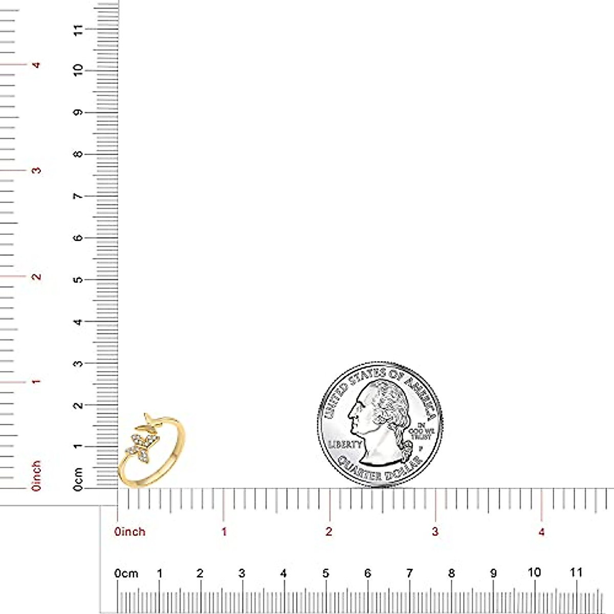 Buyless Fashion Womens Girls Butterfly Ring 14K Gold Plated Adjustable Open Ring Sterling Silver Wedding Band - RNGBTRSG