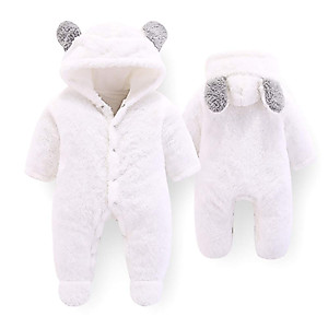 Newborn Baby Cartoon Bear Snowsuit Winter Coat Fleece Hooded Romper Jumpsuit