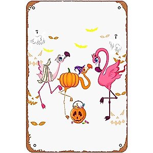 Flamingo Halloween Day Gift Metal Signs Vintage Garden Bathroom Man Cave Bar Kitchen Pubs Gift 8x12inch