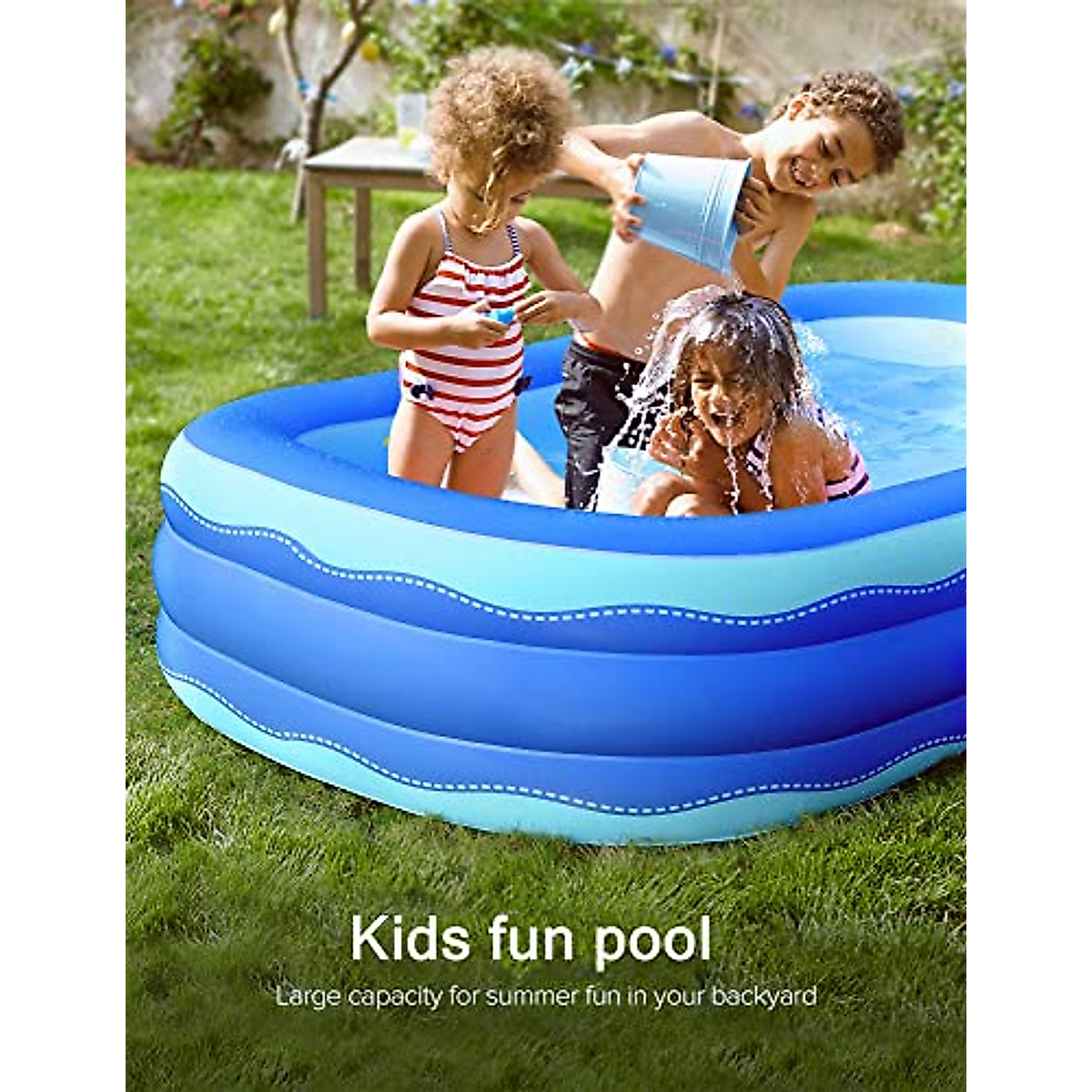Inflatable Swimming Pool, Rectangle Above Ground Family Blow Up Pool, Swimming Pool for Kiddie Adults, Large Full-Sized Thickened Plastic Pool for Garden Backyard Outdoor (92 inx 56inx 20in)