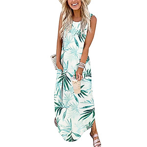 ANRABESS Women Casual Loose Sundress Sleeveless Split Maxi Long Beach Shirt Dress Travel Vacation 2025 Summer Outfits Floral Print Large
