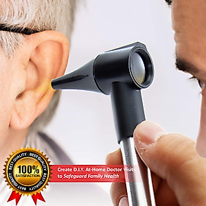 Serenelife Compact Fiber Optic Otoscope - Digital Bright LED Ear Light Design & 3x Magnification with Travel Case - Washable Speculum Tip - SLOTOSPE02,Black