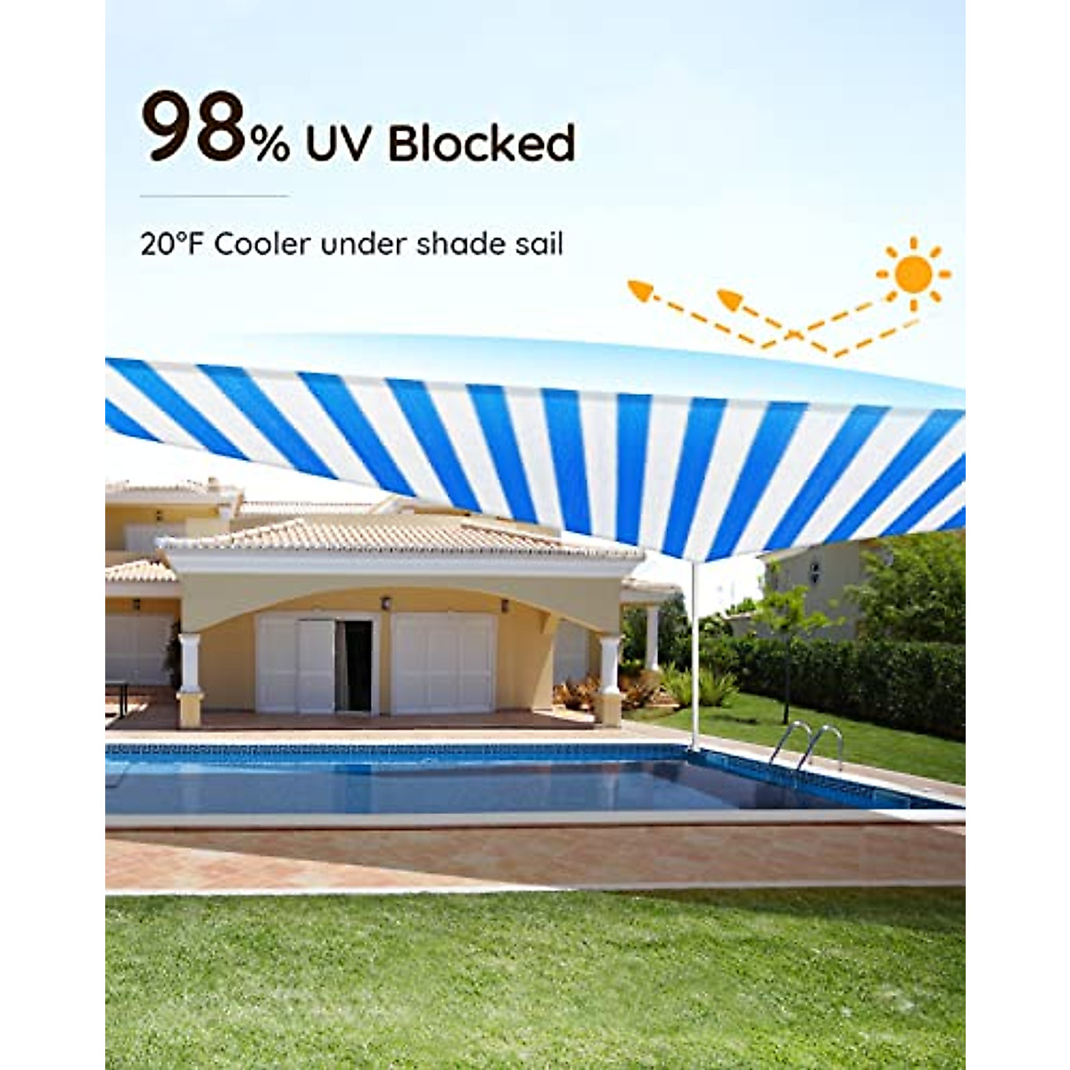 Quictent 20x20x20ft 185G HDPE Triangle Sun Shade Sail Canopy 98% UV Block Outdoor Patio Garden with Hardware Kit