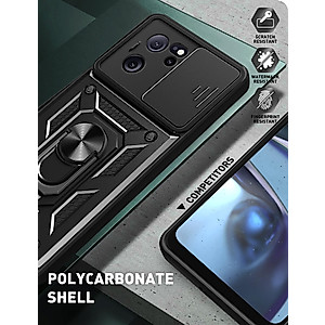 Kainevy for Xiaomi 13T Pro Case Heavy Duty with Camera Protective Cover Xiaomi 13T Pro Case Shockproof with Ring Magnetic Stand Black Aesthetic Cool for Men Boys Durable Case (Black)