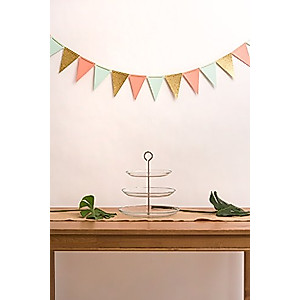 Paper Banner Flags Triangle Banner Flags For Wall Decor, Wedding Garland, Birthday Party, Baby Shower,Gold Glitter+Coral Pink+Mint Green,15 Pcs