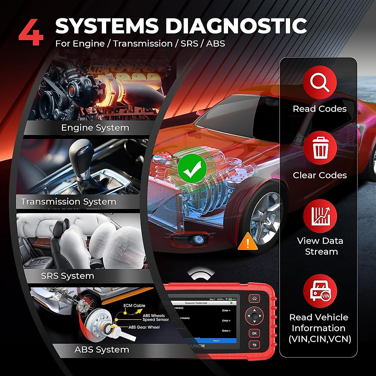 LAUNCH OBD2 Scanner CRP123X Elite Car Scanner,2024 Lifetime Free Online Update Diagnostic Scan Tool with SAS/Throttle Reset,ABS SRS Transmission Car Check Engine Code Reader,Auto VIN,Battery Test…