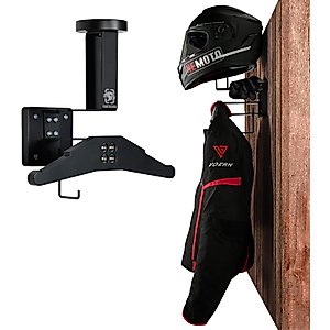 OneTigris Motorcycle Helmet Holder Wall Mount, Tactical Gear Holder with Helmet Stand and Plate Carrier Hanger, Solid Wood Wall Rack Organizer & Display for Police, Football, Cycling Gear