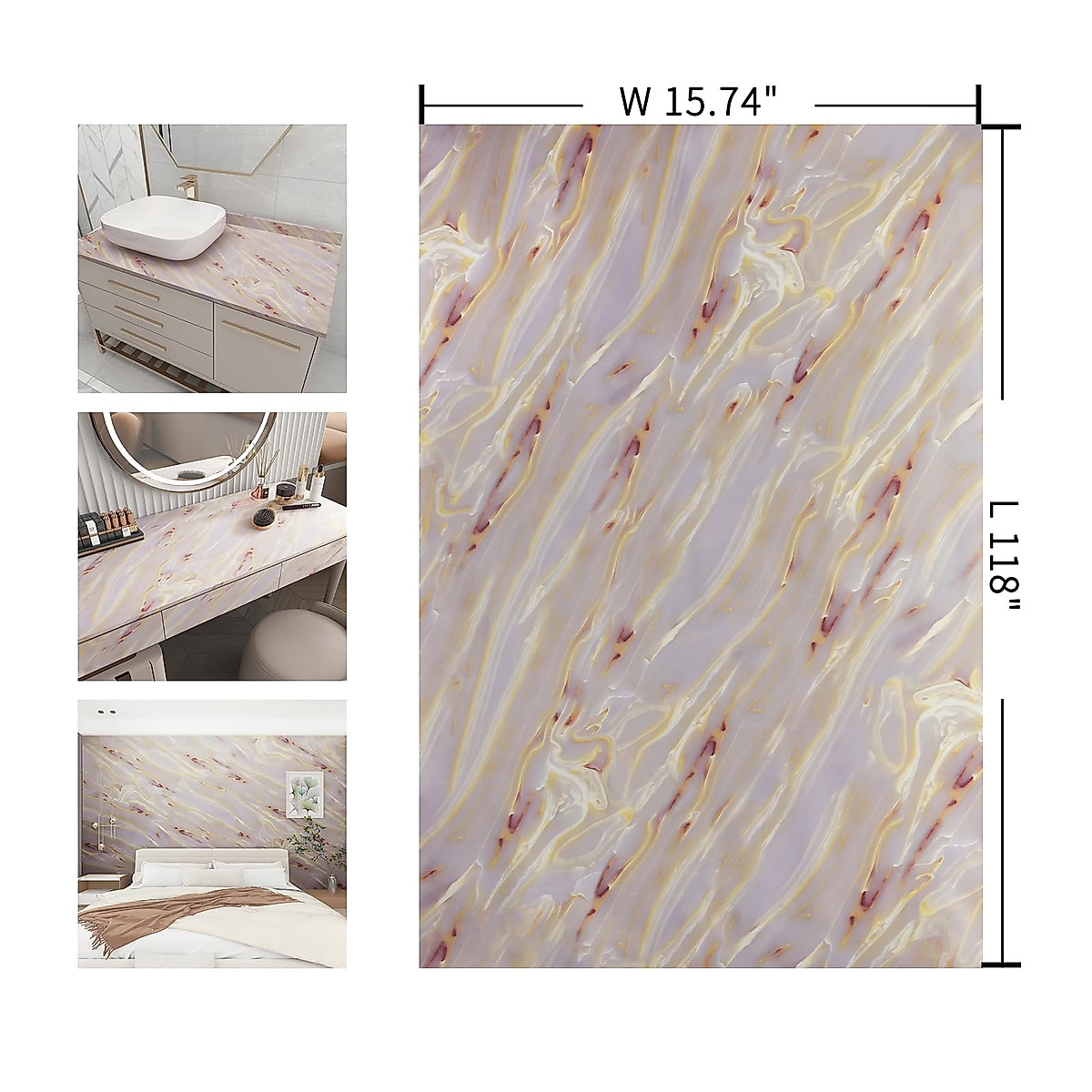 Boobest Pink Purple Glossy Marble Contact Paper for Cabinets and Drawers Granite Countertop Wall Paper Peel and Stick Modern Kitchen Wallpaper Self Adhesive Waterproof Marble Wrapping Paper 15.7"x118"