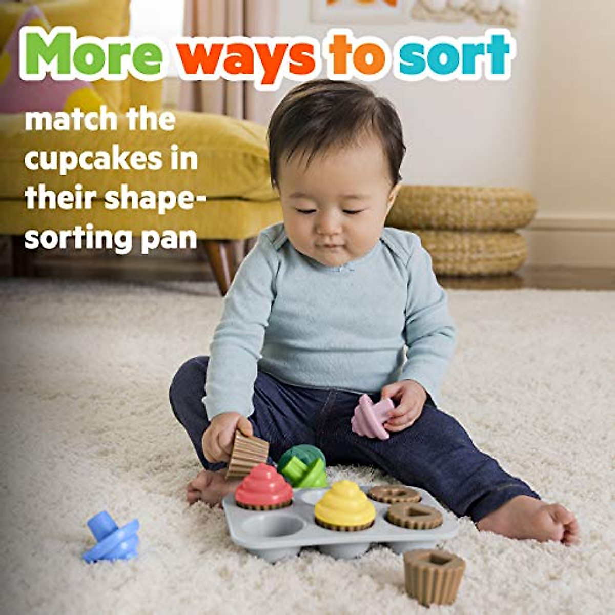 Bright Starts Sweet Cupcakes Shape Sorter Toy for Infants​ 3 Months and up, Multicolor