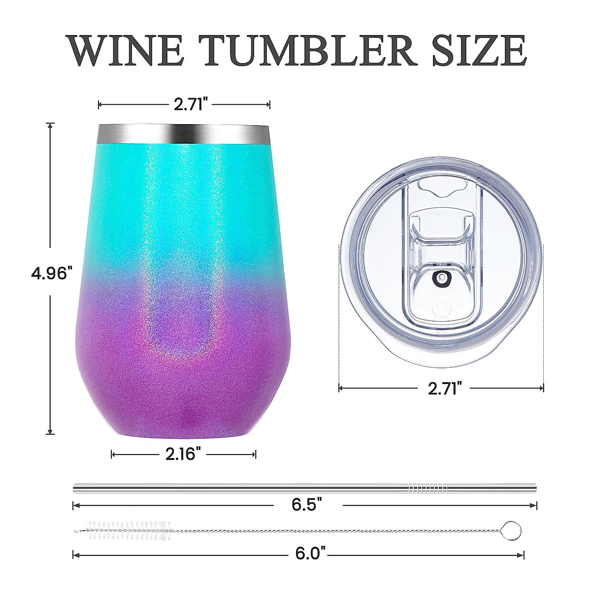 MEWAY Stemless 12oz Insulated Wine Tumbler with Lid and Straw - Double Wall Stainless Steel Thermal Cup for Hot and Cold Drinks, Travel wine glass, Bridal and Baby Shower Game Prizes(Glitter Aurora,1)