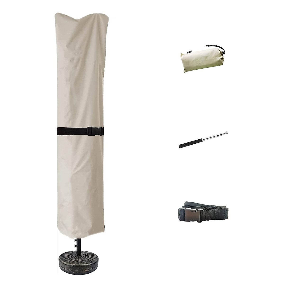 CoverFml Patio Umbrella Cover - 420D Waterproof Outdoor Umbrella Cover - Fits 7-10Ft Market Parasol, 15Ft Double Sided Umbrella - Beige