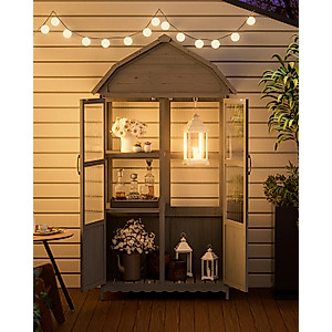 AOVSA Wooden Outdoor Storage Cabinet, 71" Weatherproof Garden Shed with Shelves, Waterproof Roof, Tool Storage for Patio/Backyard/Pool/Lawn (Gray)