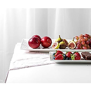 Roscher White Porcelain Serving Platter Set w Pure Pattern (2-Pack) Small and Large Kitchen and Dining Decorative Plates and Room Decor Classic Farmhouse Style (Diamond)