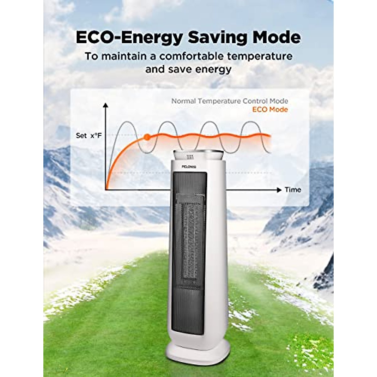 PELONIS PHTPU1501 Ceramic Tower 1500W Indoor Space Heater with Oscillation, Remote Control, Programmable Thermostat & 8H Timer, ECO Mode, Tip-Over Switch & Overheating Protection, White